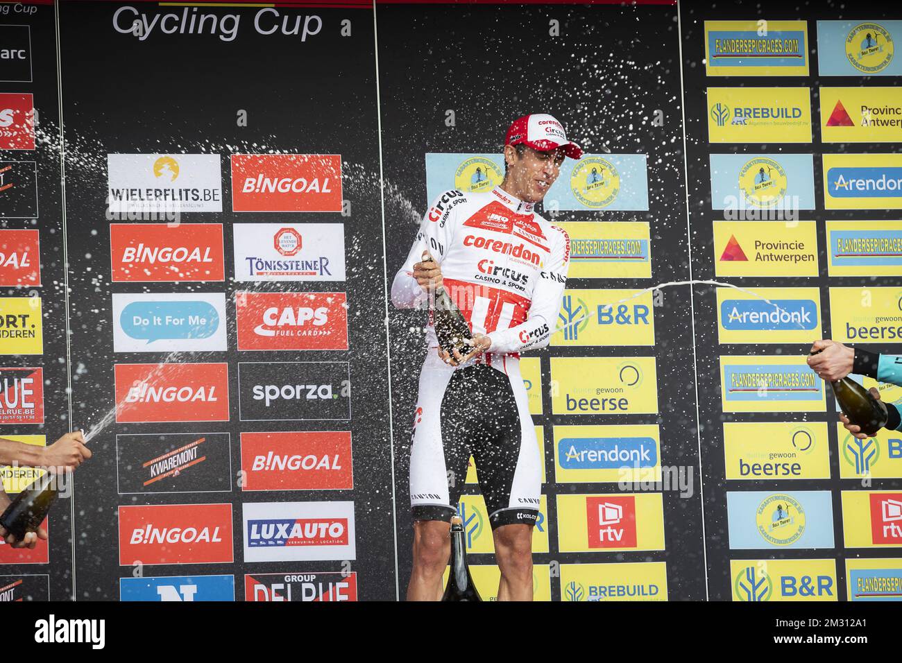 Belgian Dries De Bondt of Corendon-Circus celebrates on the podium ...