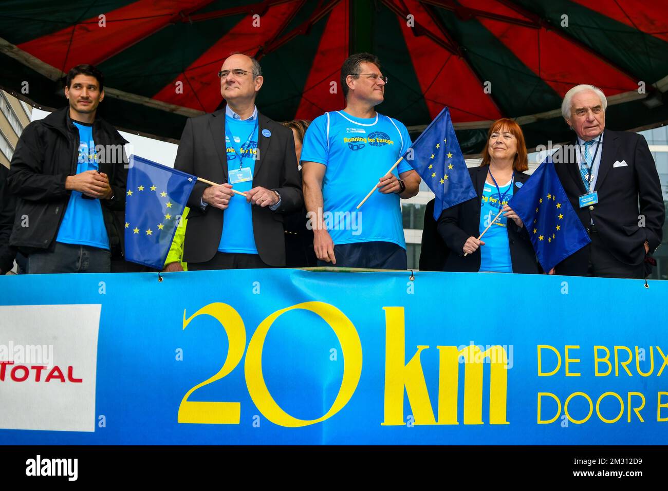 European Commission Vice President Maros Sefcovic (C) pictured on the ...