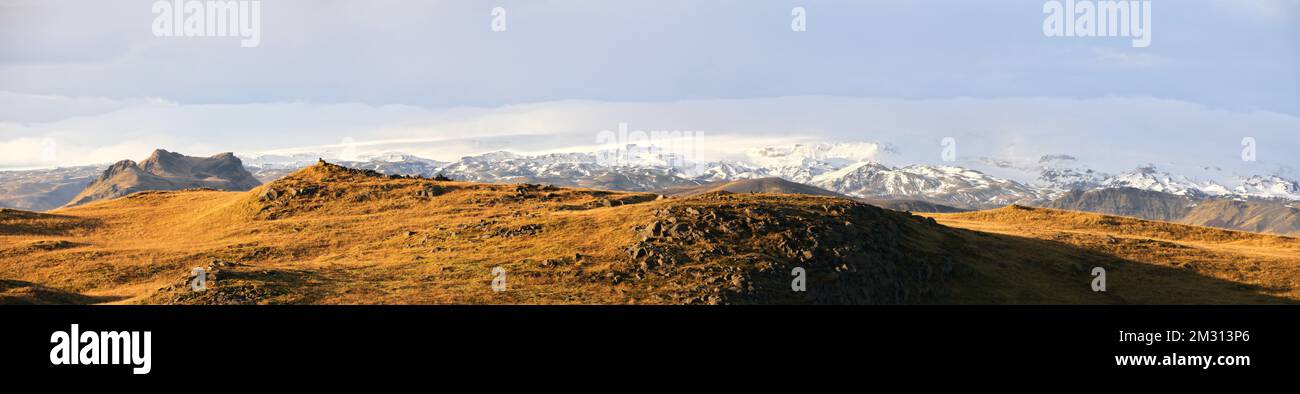A panoramic view of beautiful mountains in autumn in Iceland Stock ...