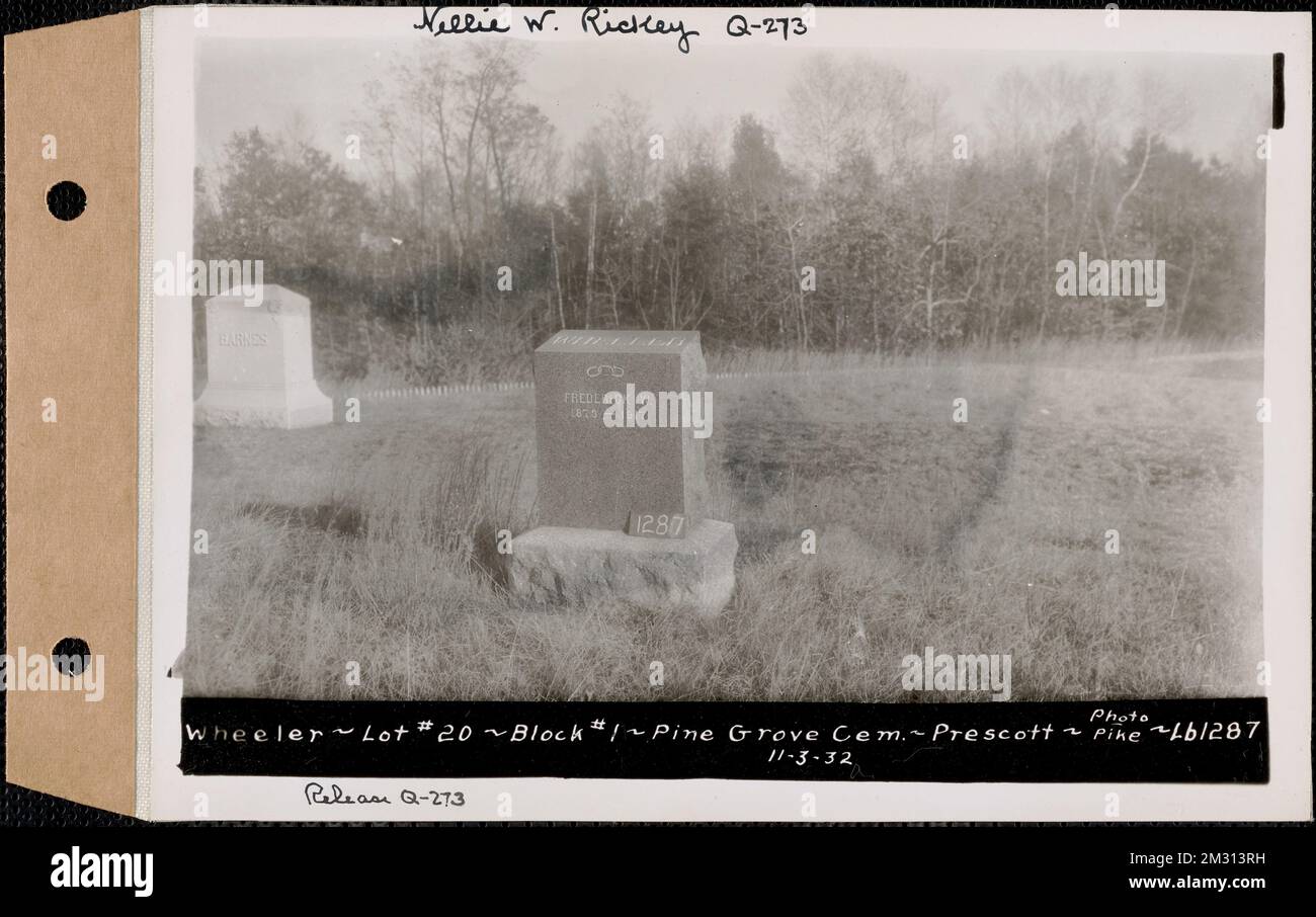 Frederick Wheeler, Pine Grove Cemetery, Block no. 1, lot 20, Prescott ...
