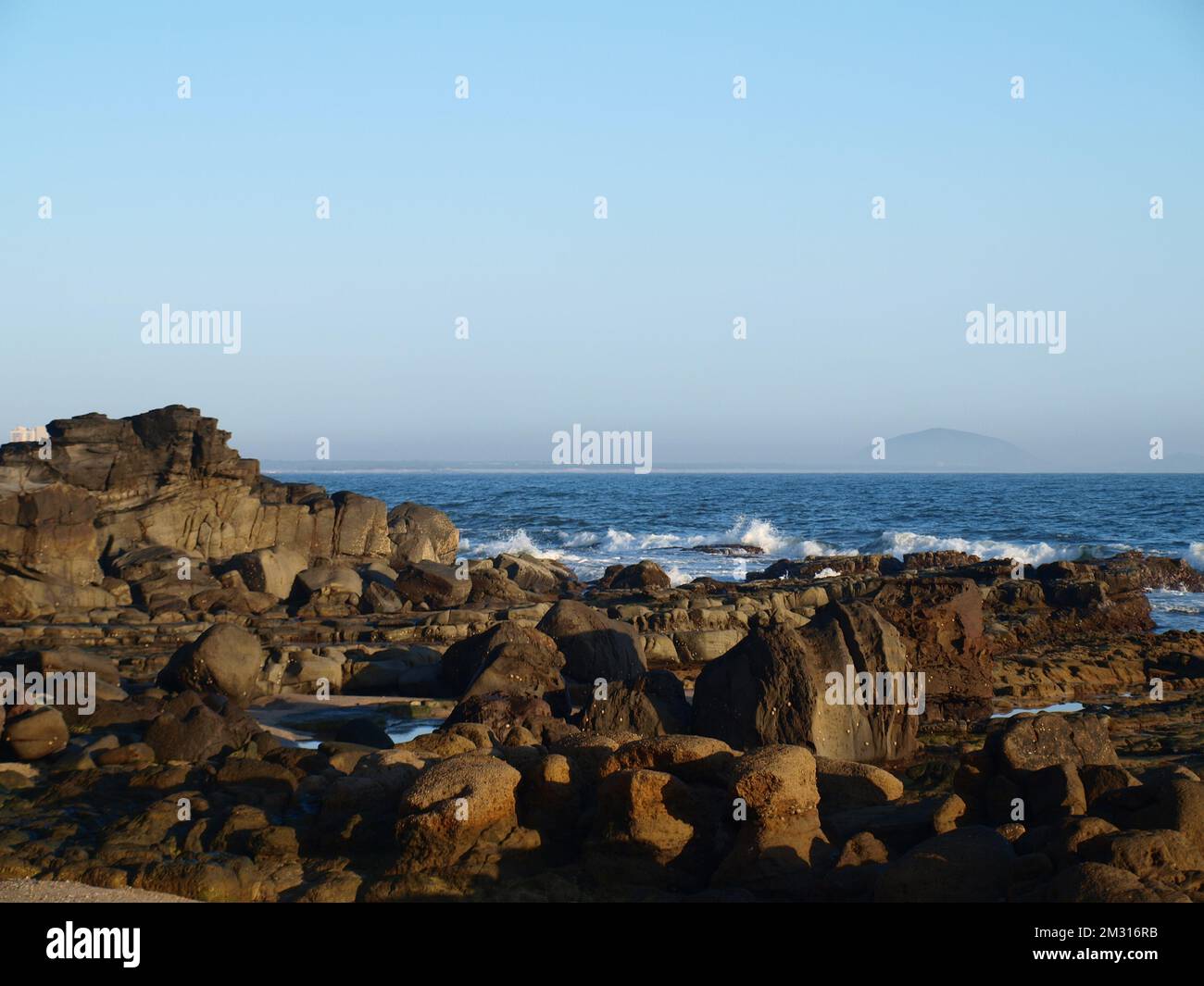 The rocky beach of Mooloolaba, Queensland, Sunshine Coast, Australia in ...