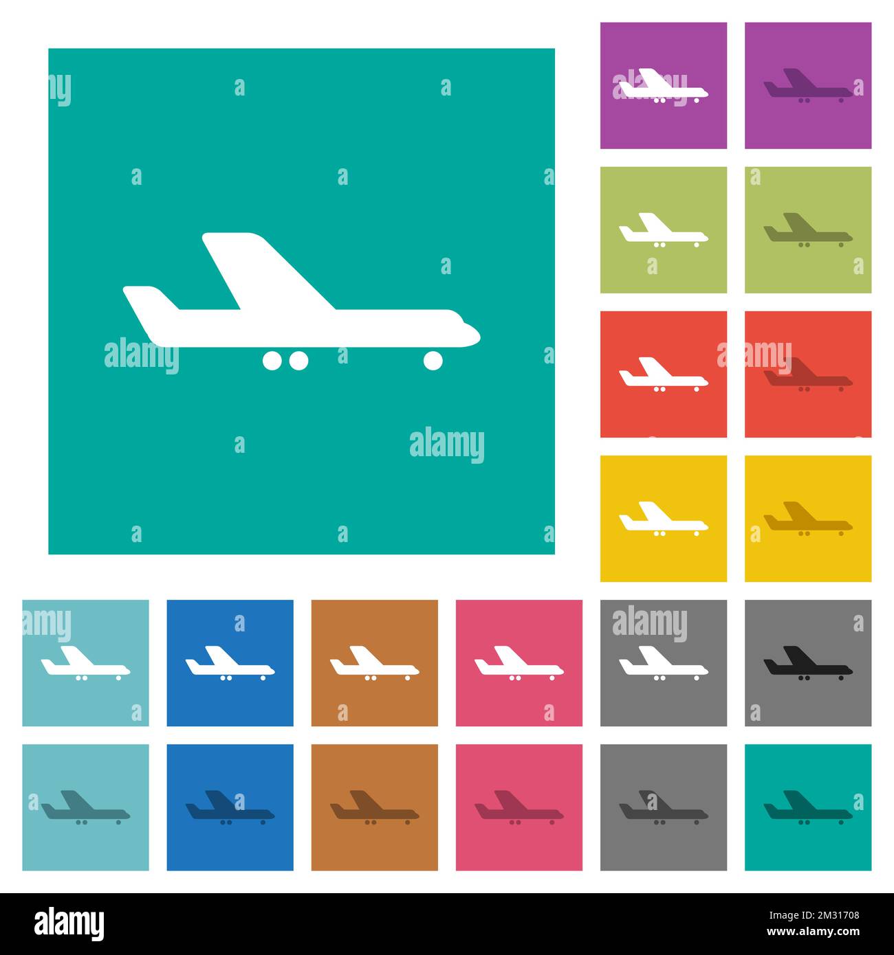 Airplane side view multi colored flat icons on plain square backgrounds ...
