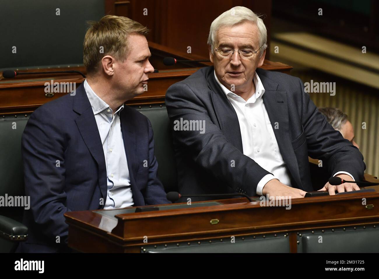 CD&V's Hendrik Bogaert and cdH's Josy Arens pictured during a plenary ...