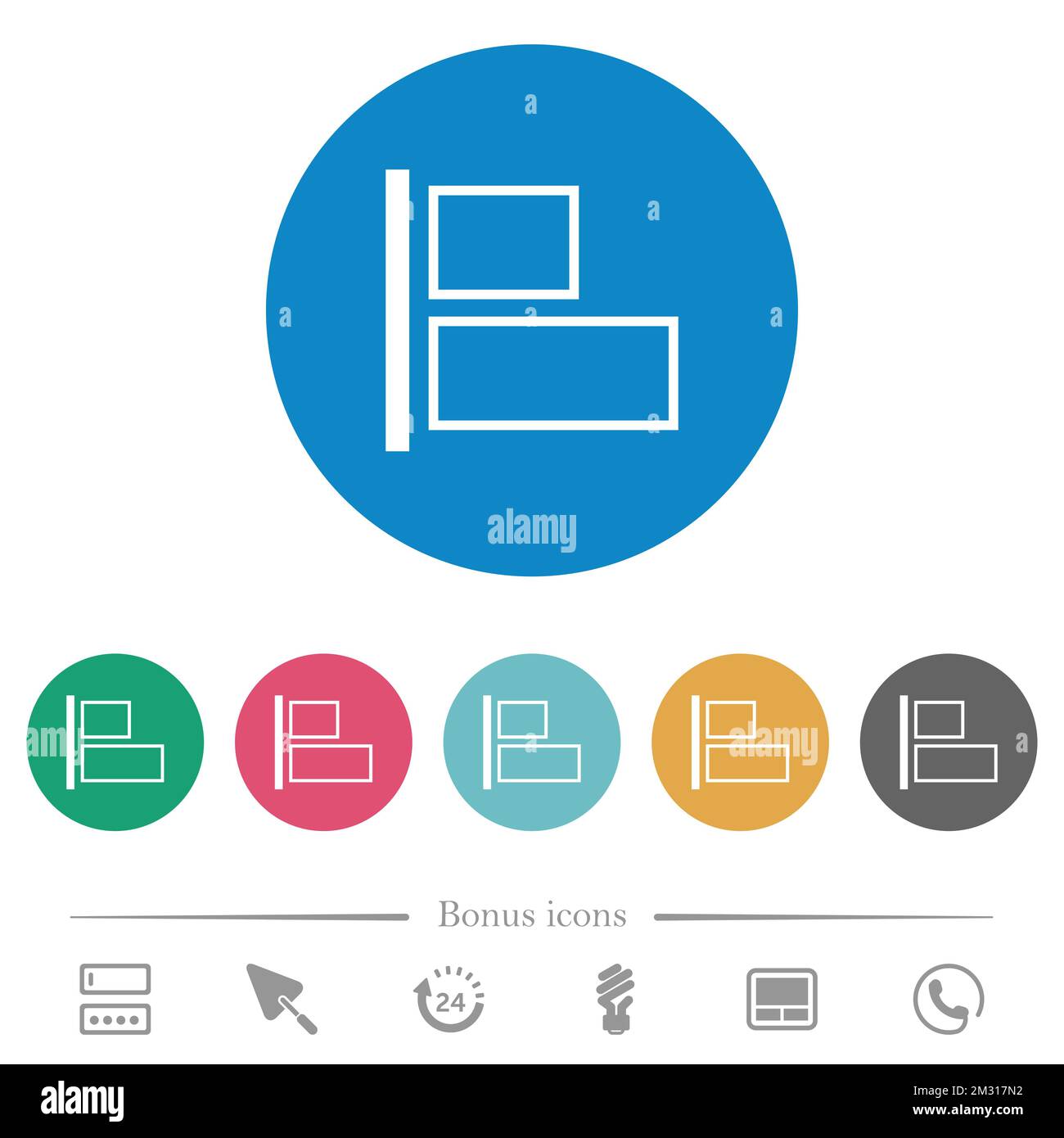 Align to left outline flat white icons on round color backgrounds. 6 ...