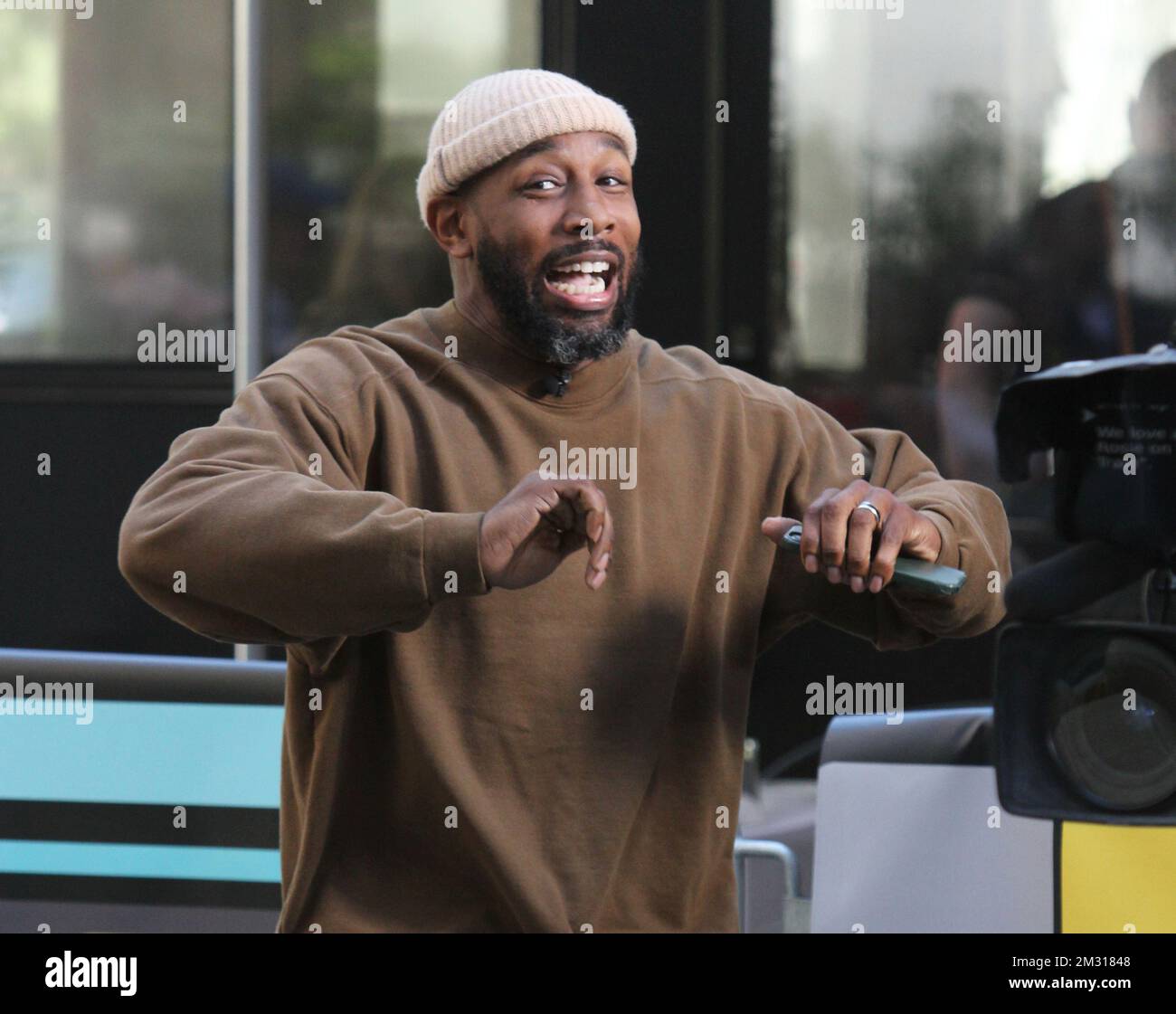 Stephen Boss, aka tWitch taping "Access Daily" outside NBC's Studio 1A ...