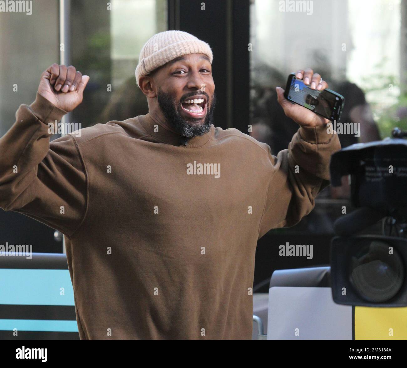 Stephen Boss, aka tWitch taping "Access Daily" outside NBC's Studio 1A ...