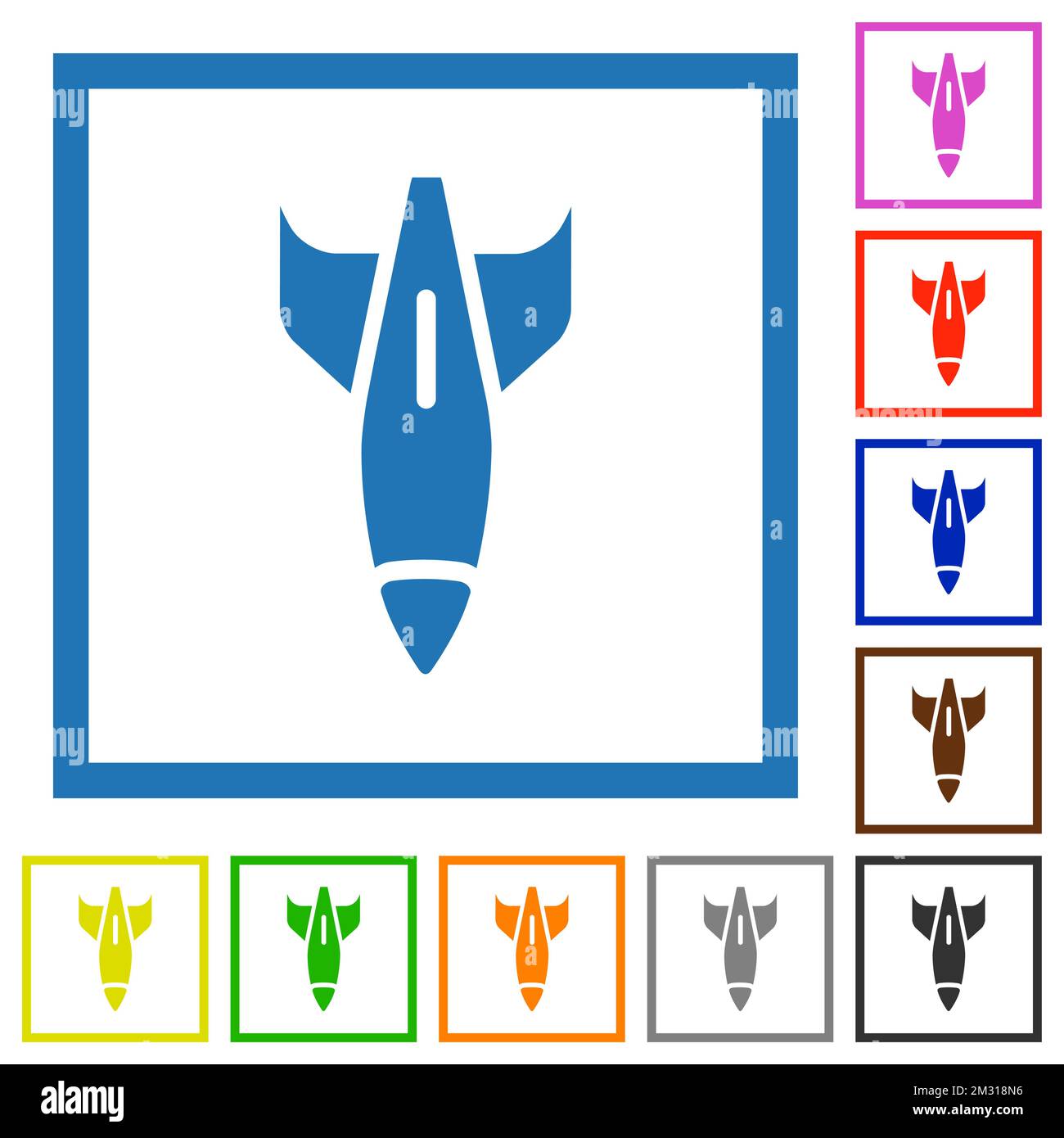 Falling bomb flat color icons in square frames on white background ...