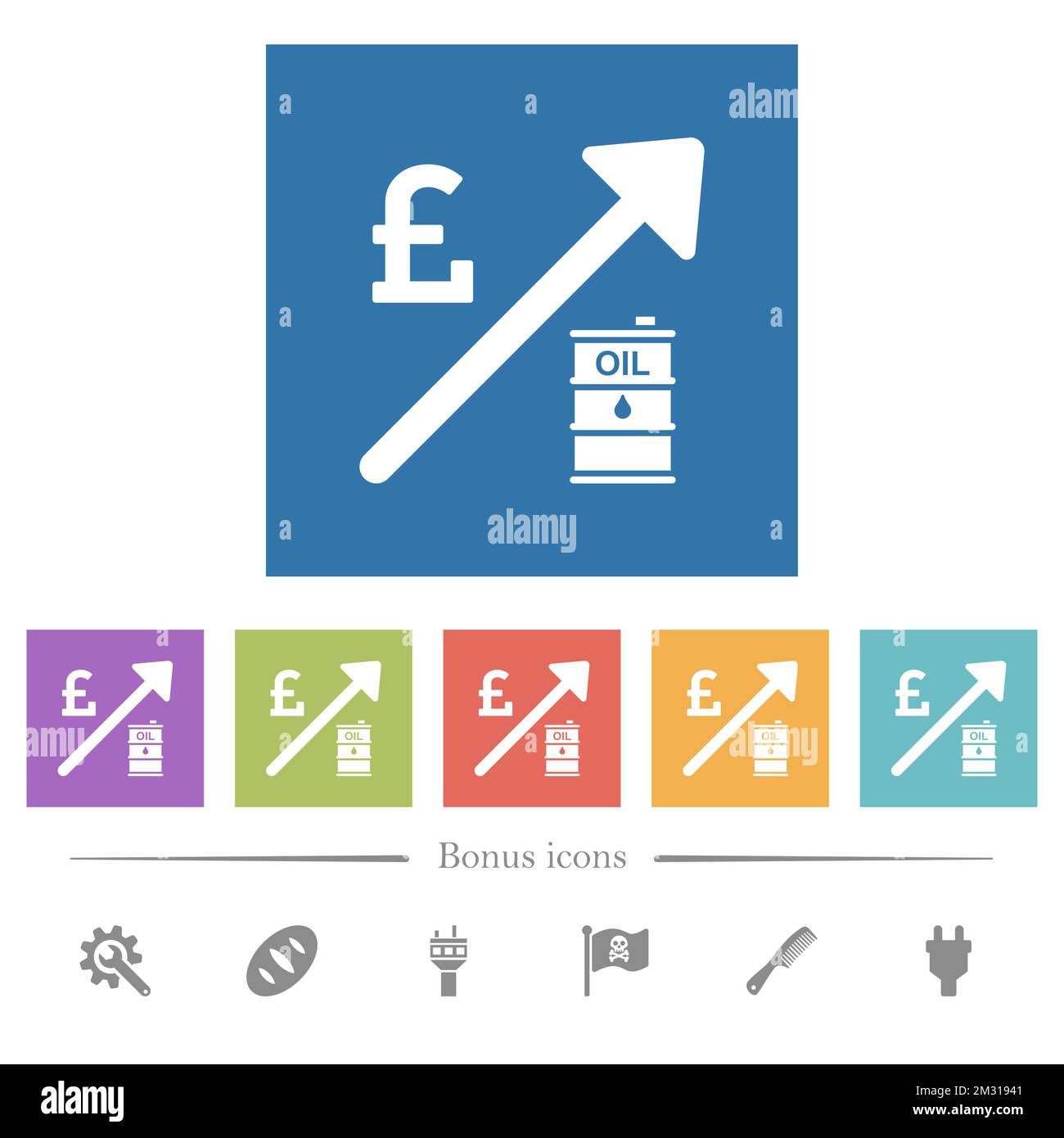 Rising oil energy english Pound prices flat white icons in square ...