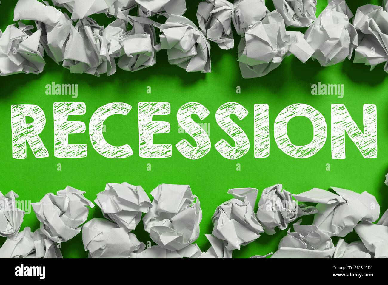 Conceptual caption Recession. Word Written on the process of progressive decrease in growing ...