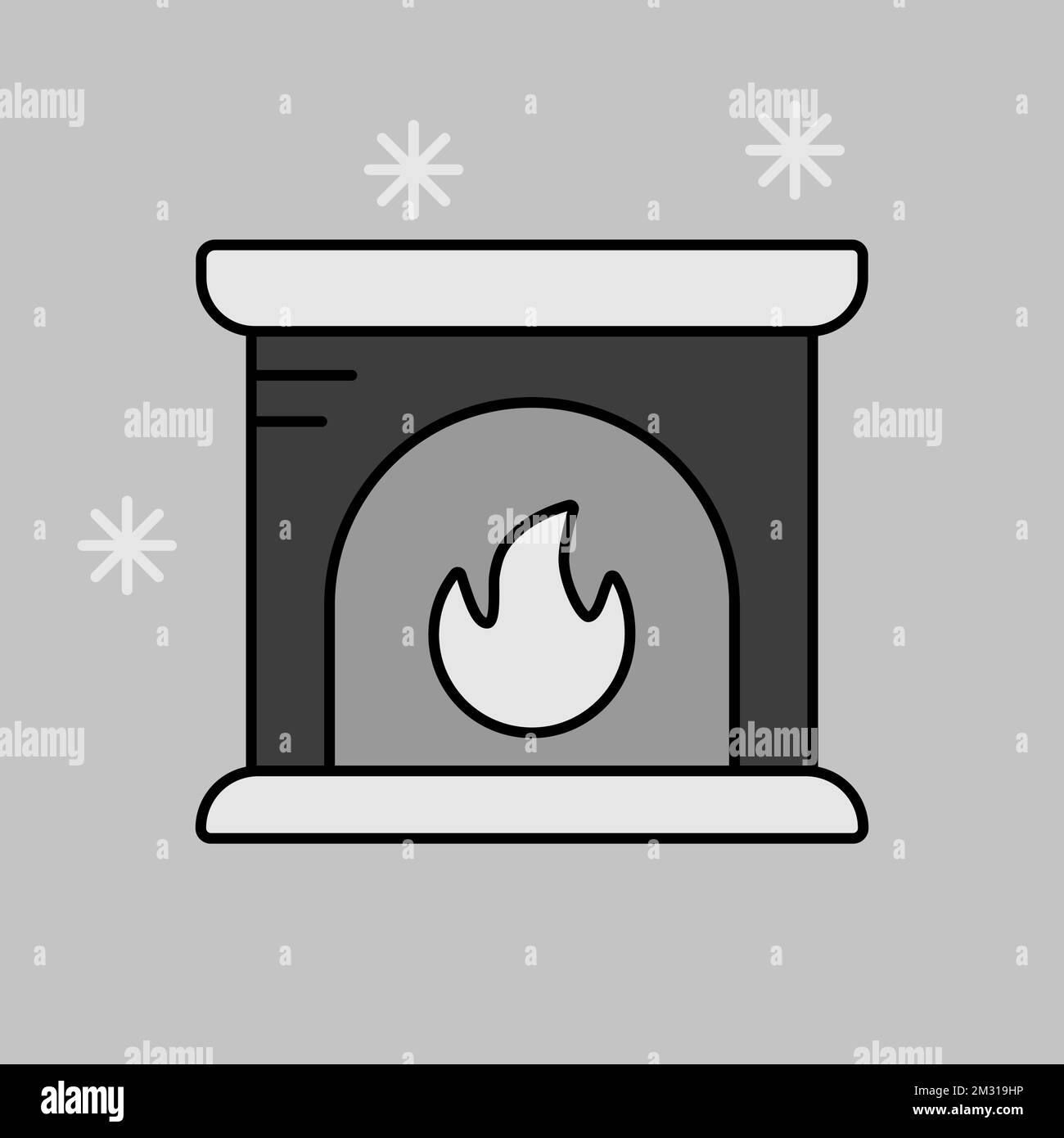 Fireplace vector isolated grayscale icon. Winter sign. Graph symbol for ...
