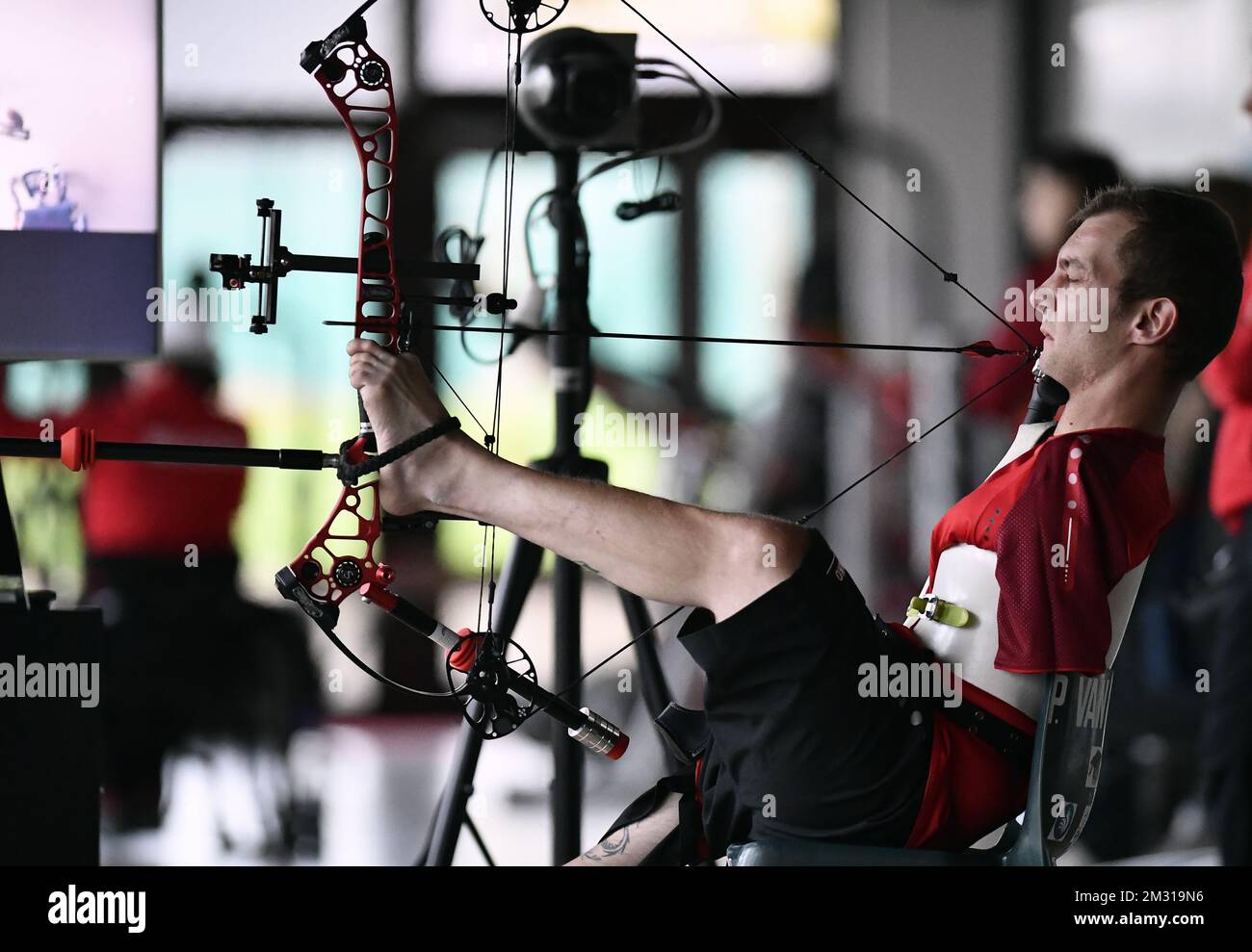 Paralympic archer Piotr Van Montagu pictured during a press visit to ...