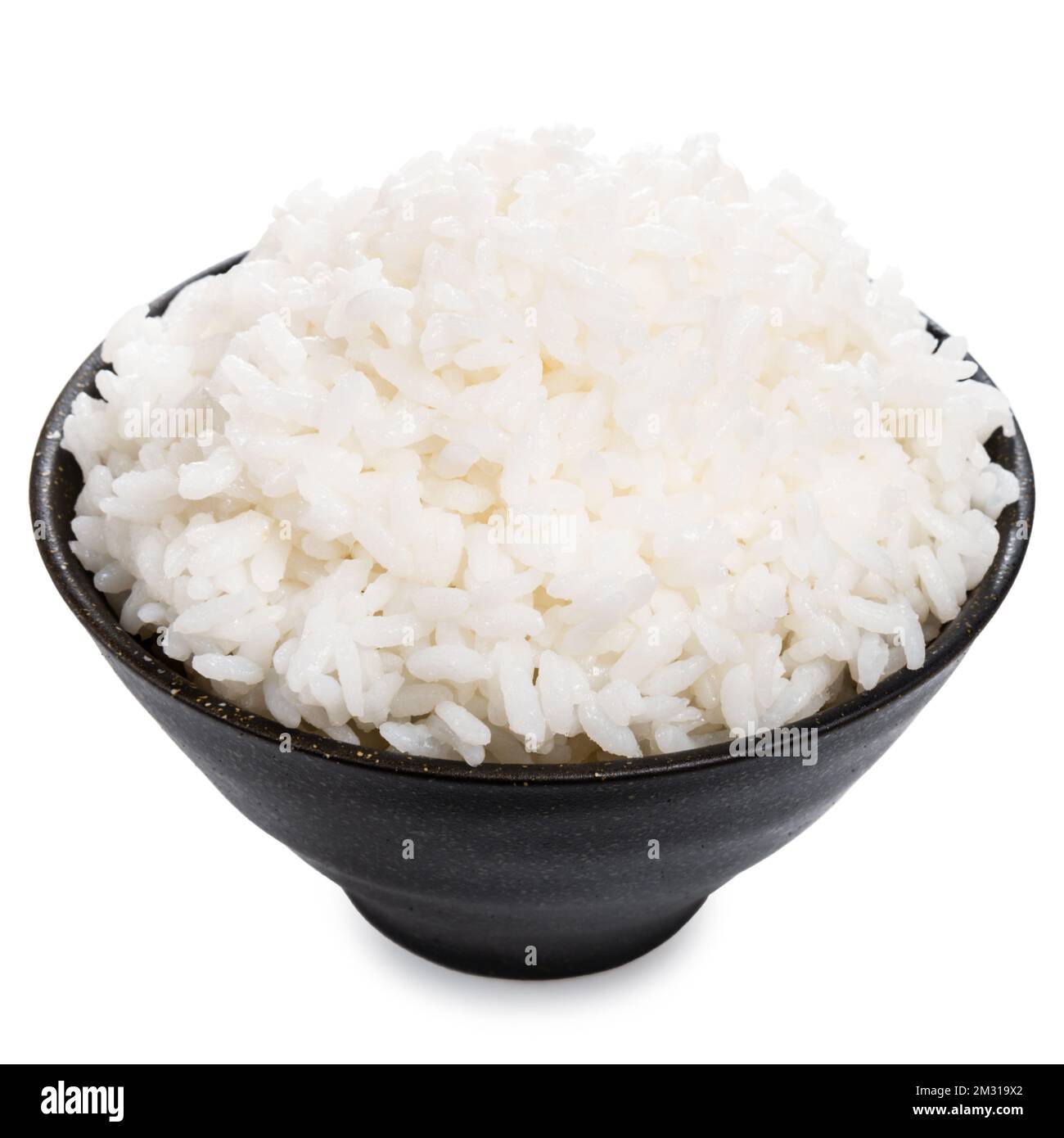rice in black bowl isolated on white background, traditional asian food ...