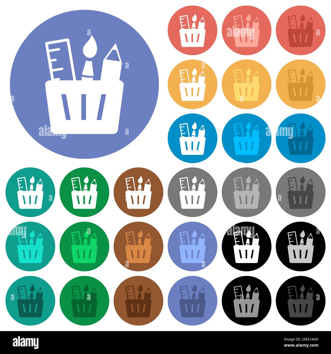 Drawing tools solid multi colored flat icons on round backgrounds ...