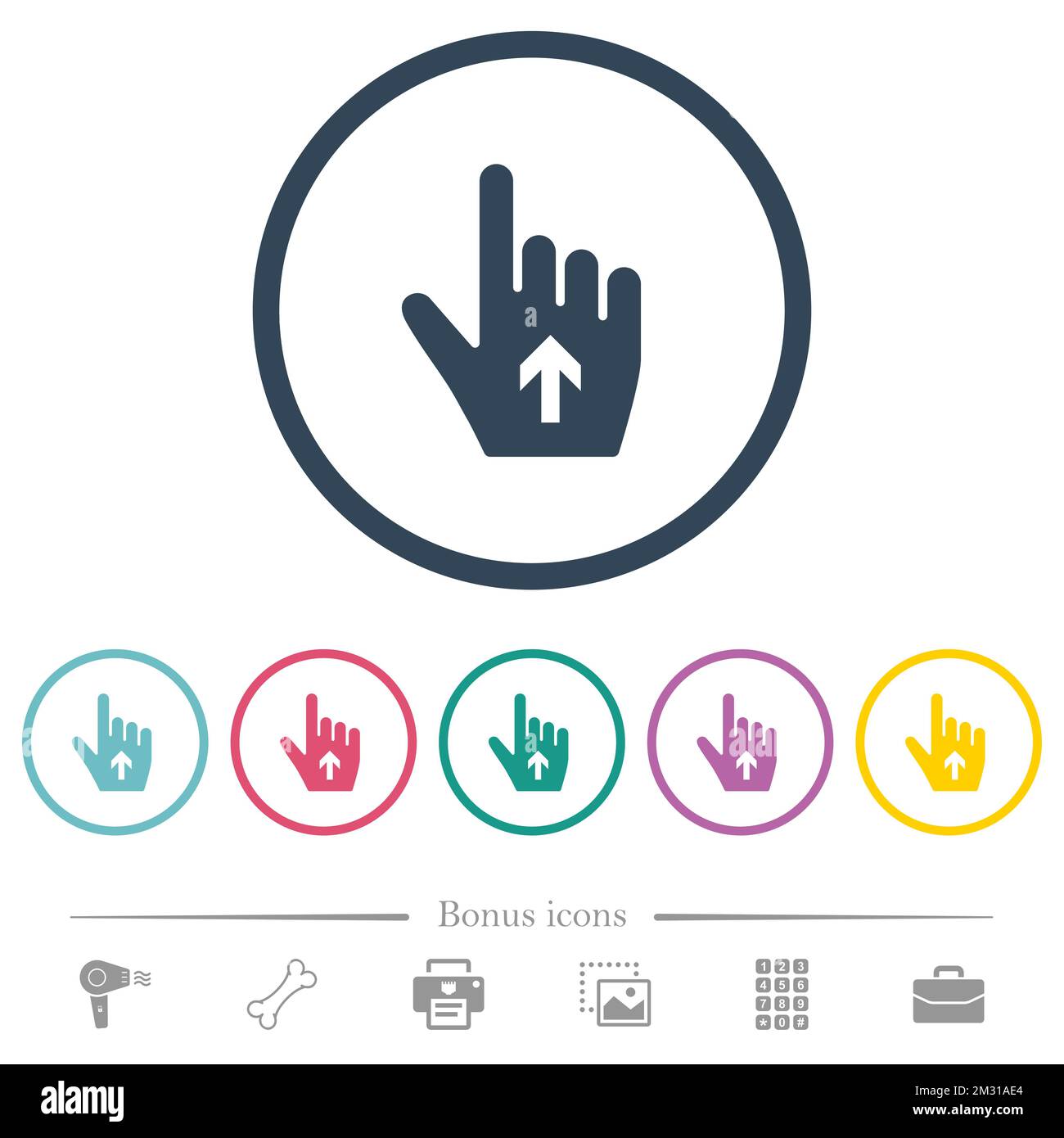 Hand cursor up solid flat color icons in round outlines. 6 bonus icons ...