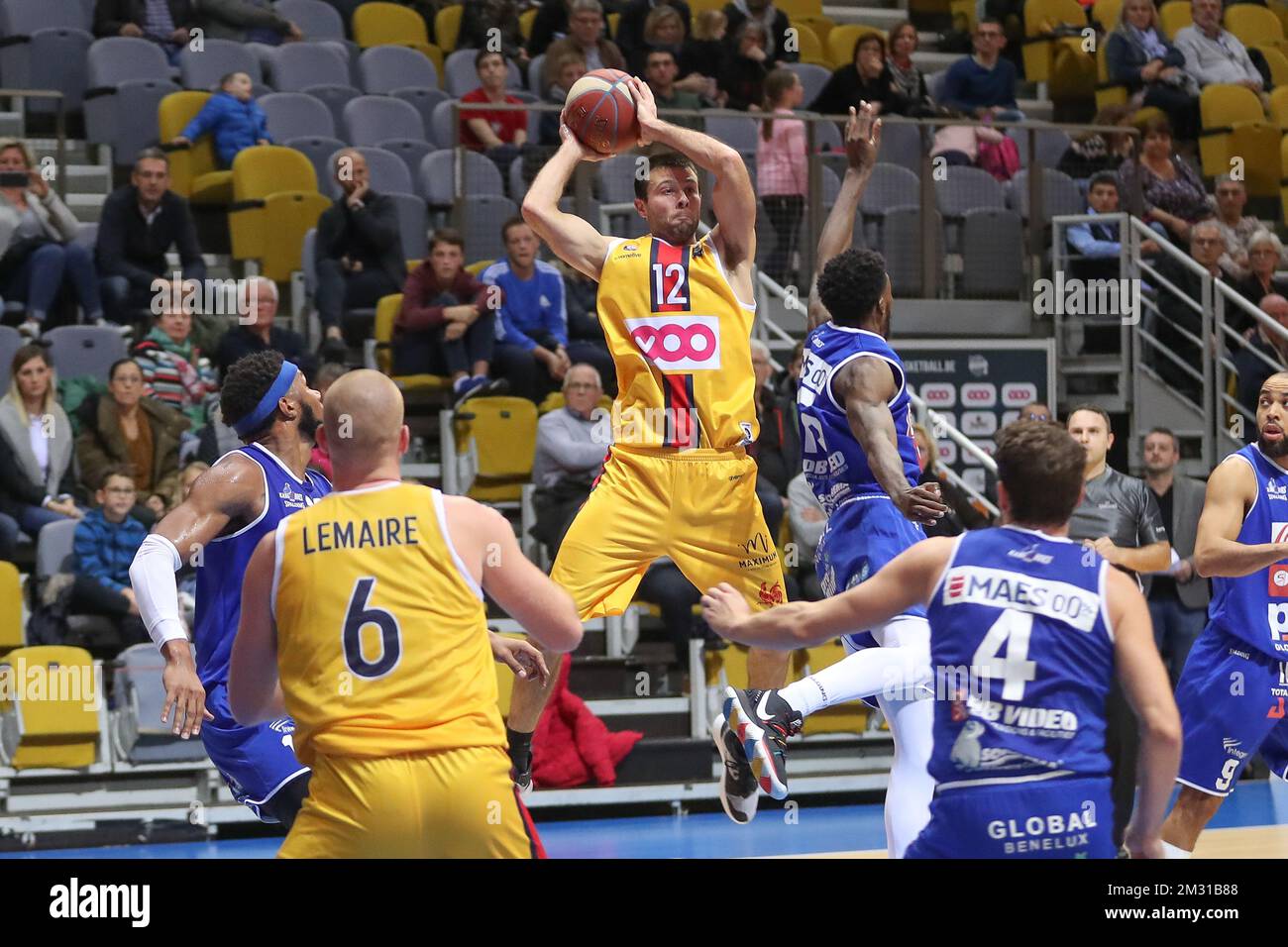 Liege's Francois Lhoest and Mechelen's Shavon Coleman fight for the ...
