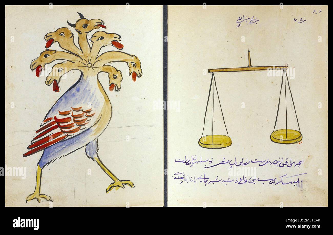 Pages from a 1921 Persian painted manuscript on magic and astrology ...