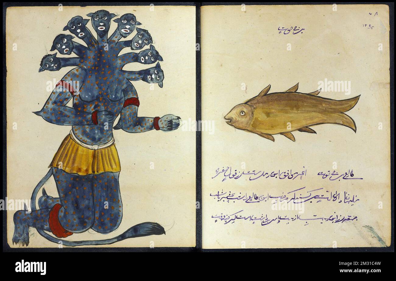 Pages from a 1921 Persian painted manuscript on magic and astrology ...