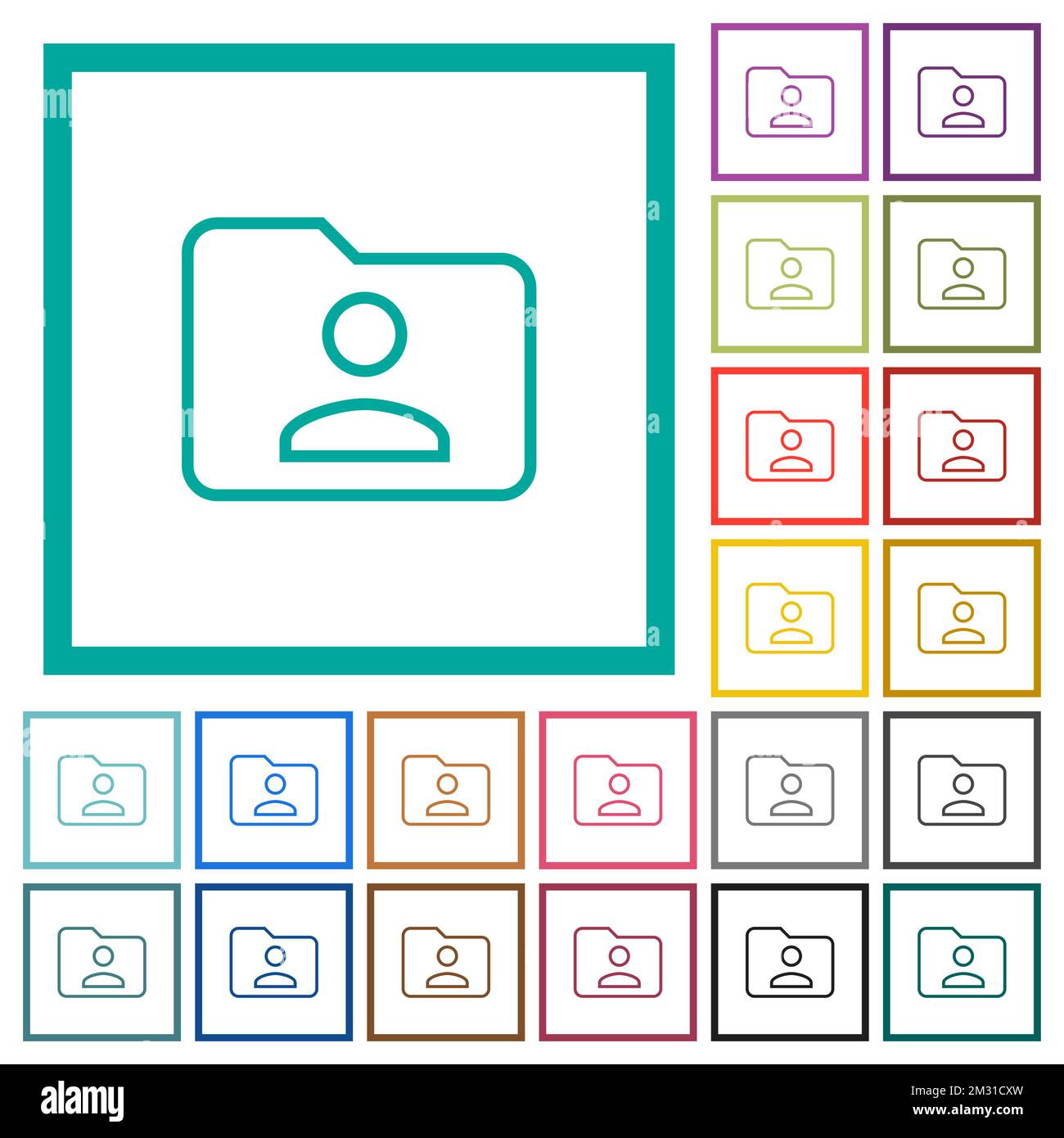 Folder owner outline flat color icons with quadrant frames on white ...