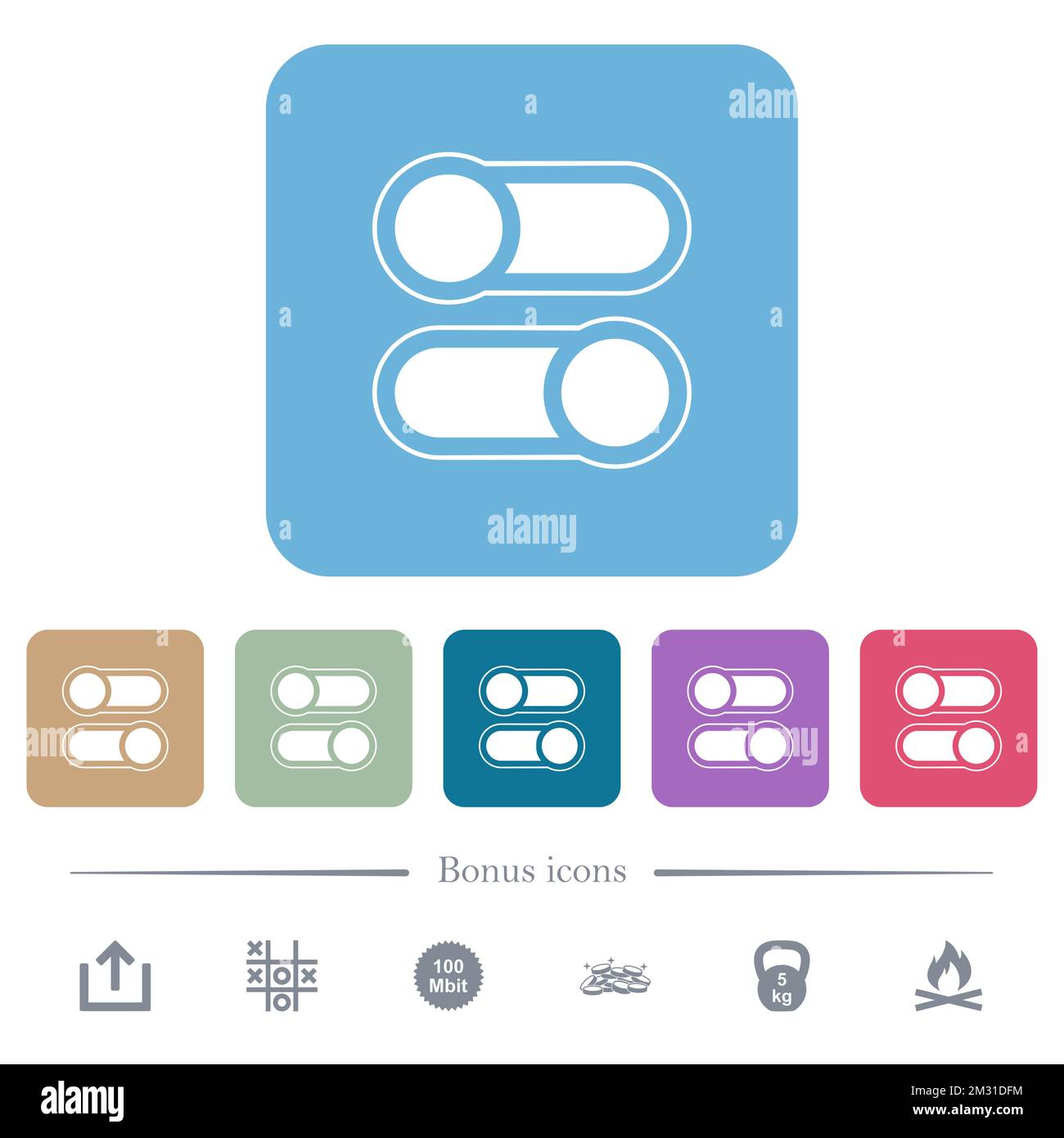 Horizontal Toggle Switches Alternate White Flat Icons On Color Rounded