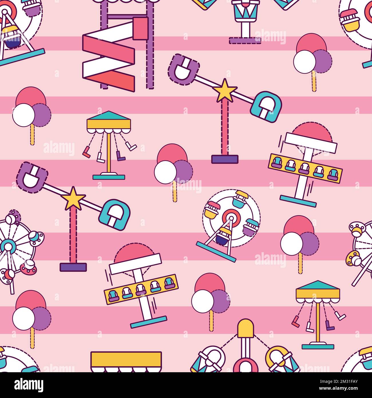 Seamless pattern background with amusement park icons Vector Stock ...