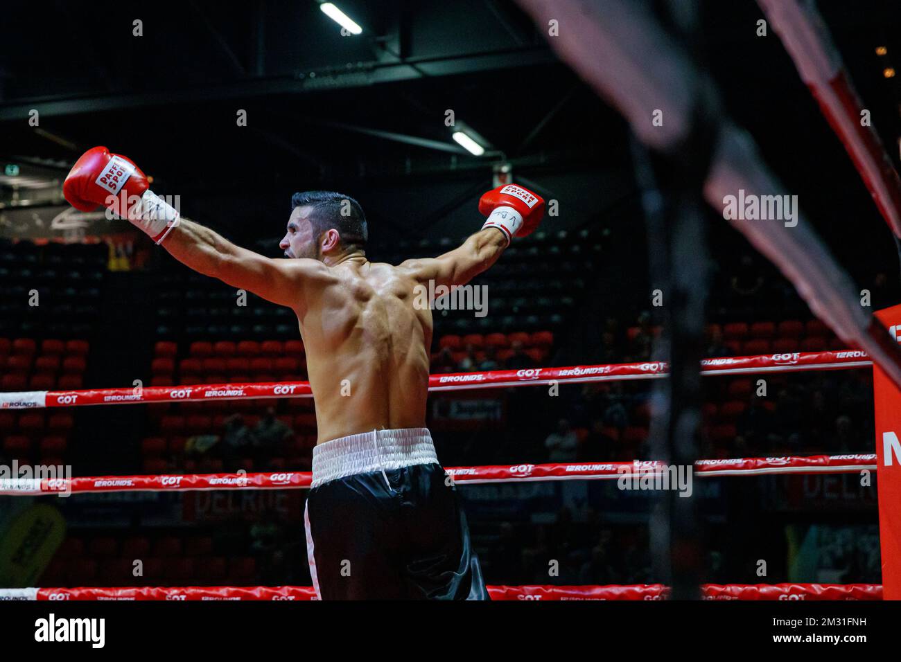 Belgian boxer Ben Almi Hakim celebrates after winning the fight between ...