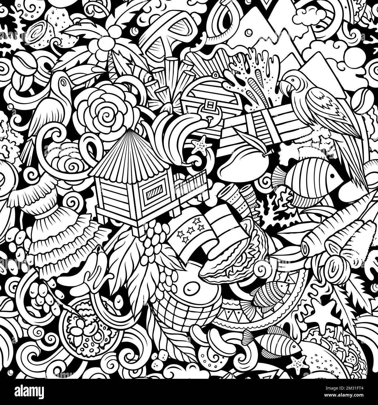 Cartoon doodles Honduras seamless pattern. Backdrop with local Honduran ...