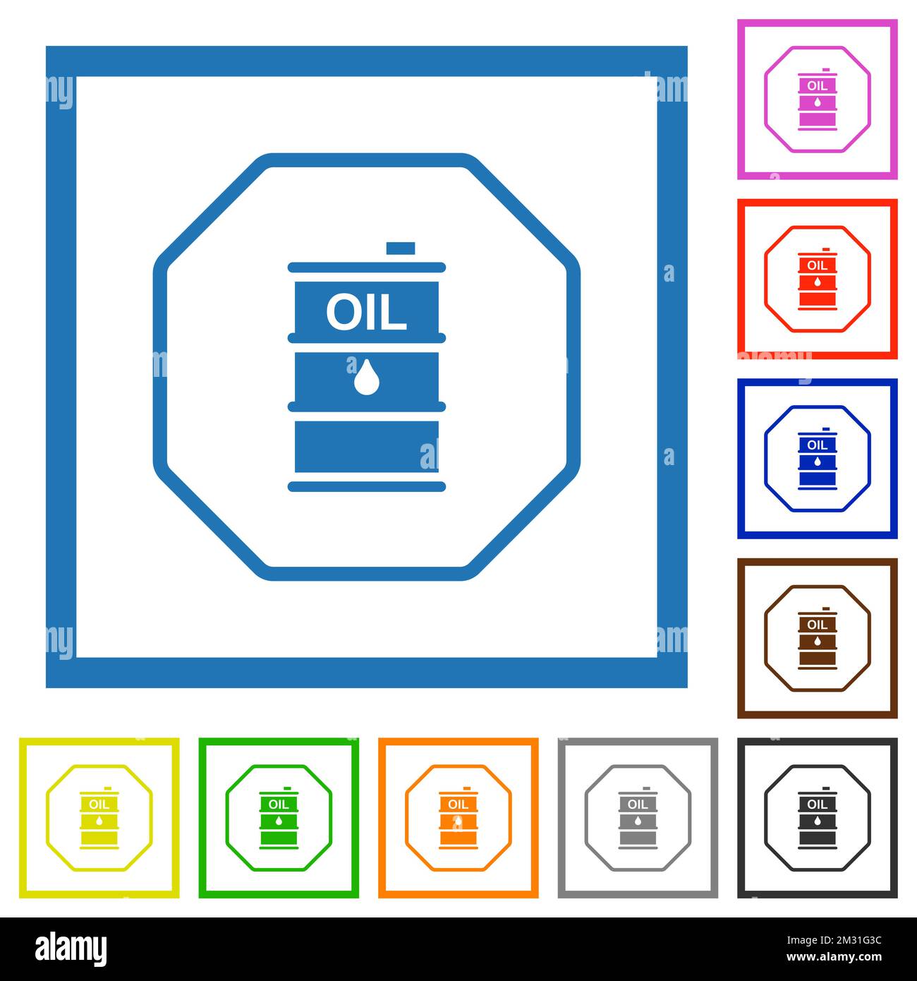 Octagon shaped crude oil sanction sign solid flat color icons in square ...