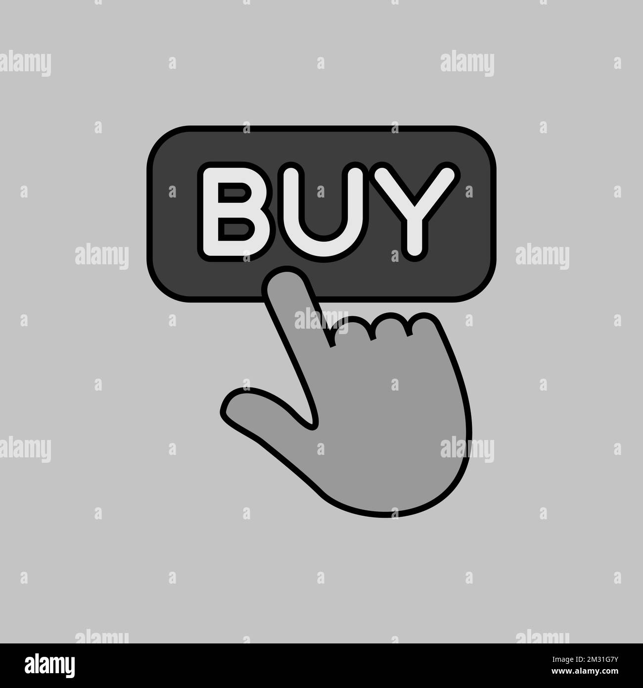 Finger pointing to buy sign grayscale icon. E-commerce sign. Graph ...