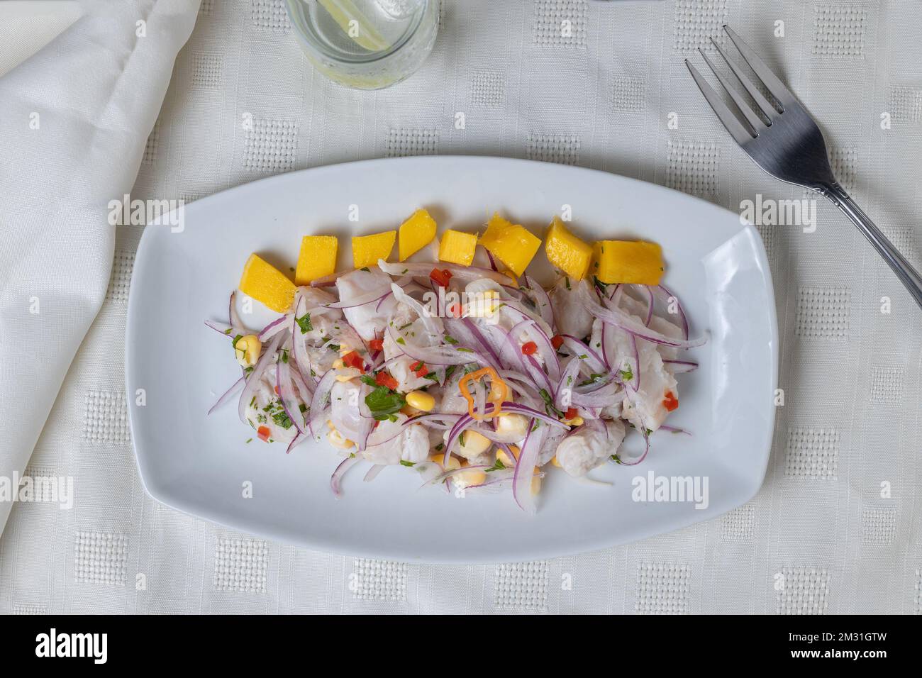 Top view of Ceviche, typical fish-based dish of Peruvian cuisine ...