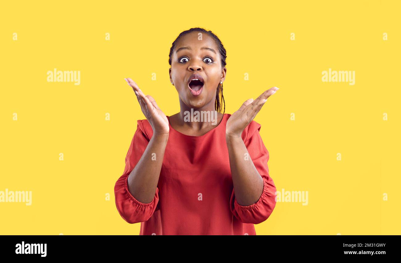 Surprised african american woman rejoicing hi-res stock photography and ...