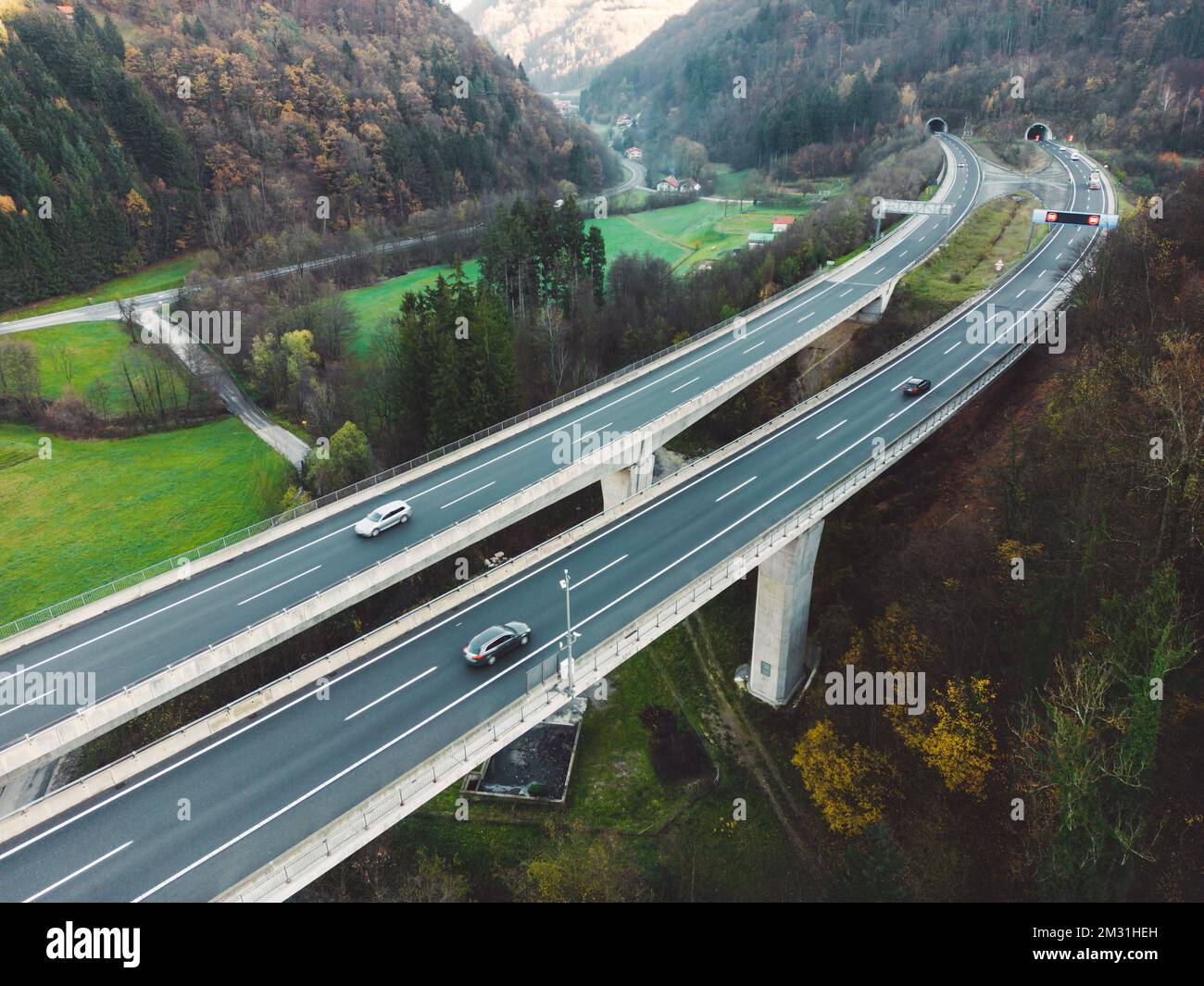 Highway trough the country side of Slovenia with little to no traffic ...