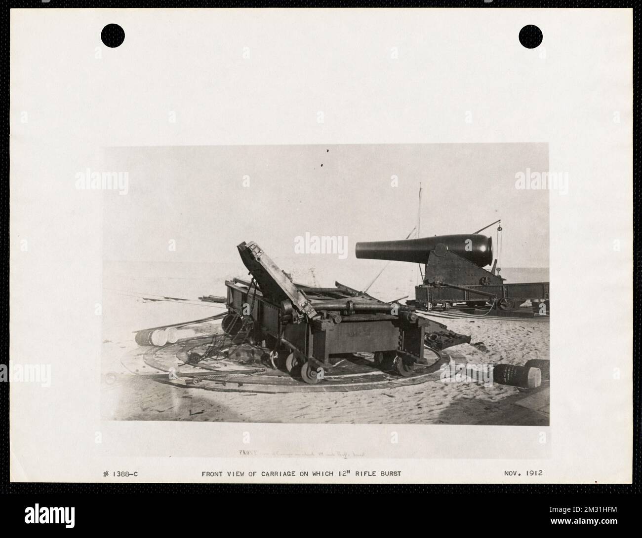 Front view of carriage on which 12' rifle burst , Arms & armament ...