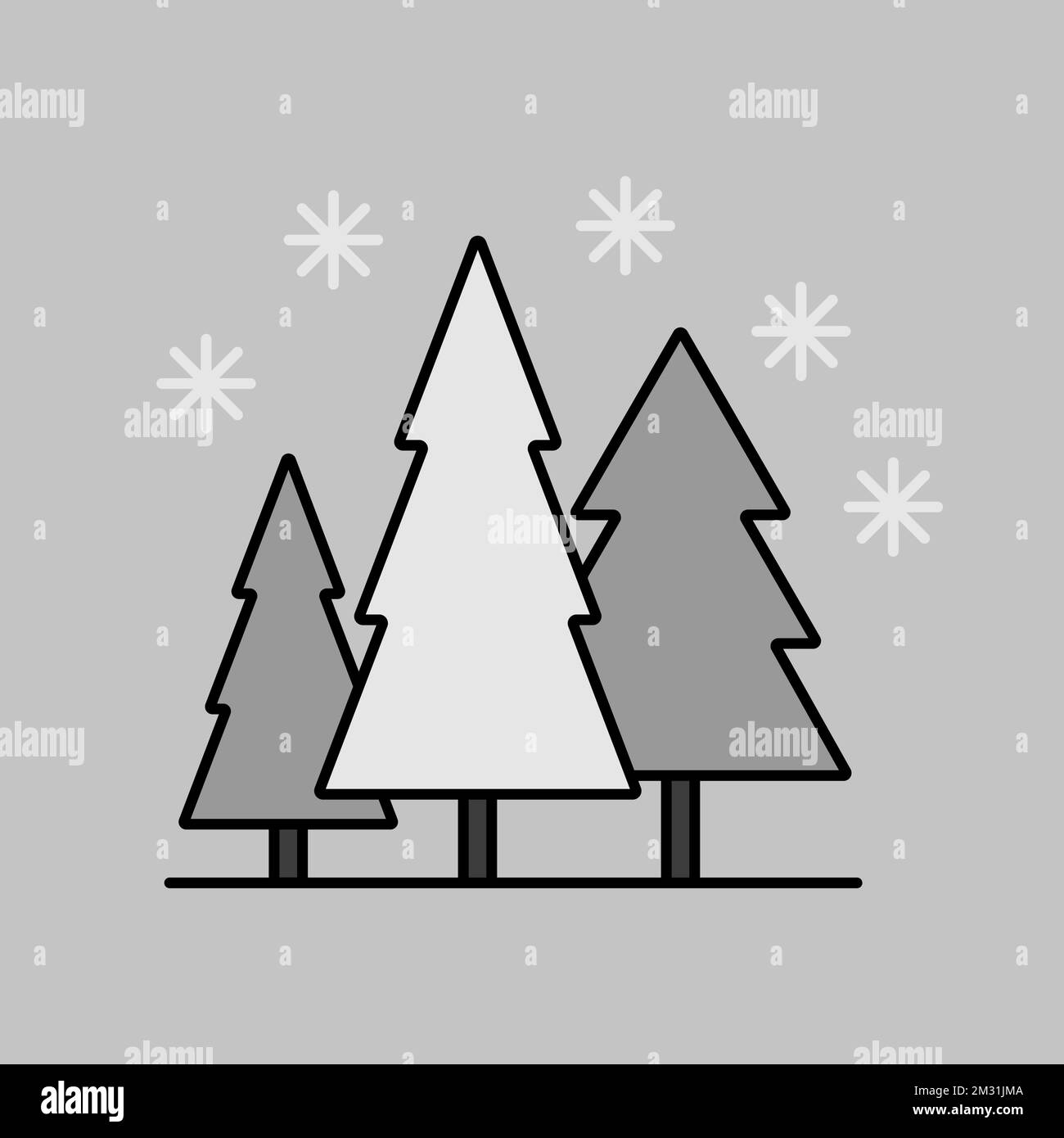 Snow forest vector isolated grayscale icon. Winter sign. Graph symbol ...