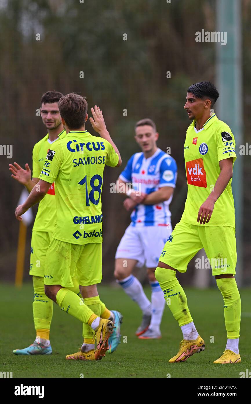 Gent's Matisse Samoise and Gent's Ibrahim Salah celebrate after scoring ...
