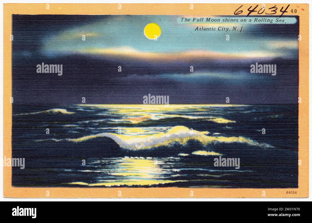 The full moon shines on a rolling sea, Atlantic City, N. J. , Beaches ...