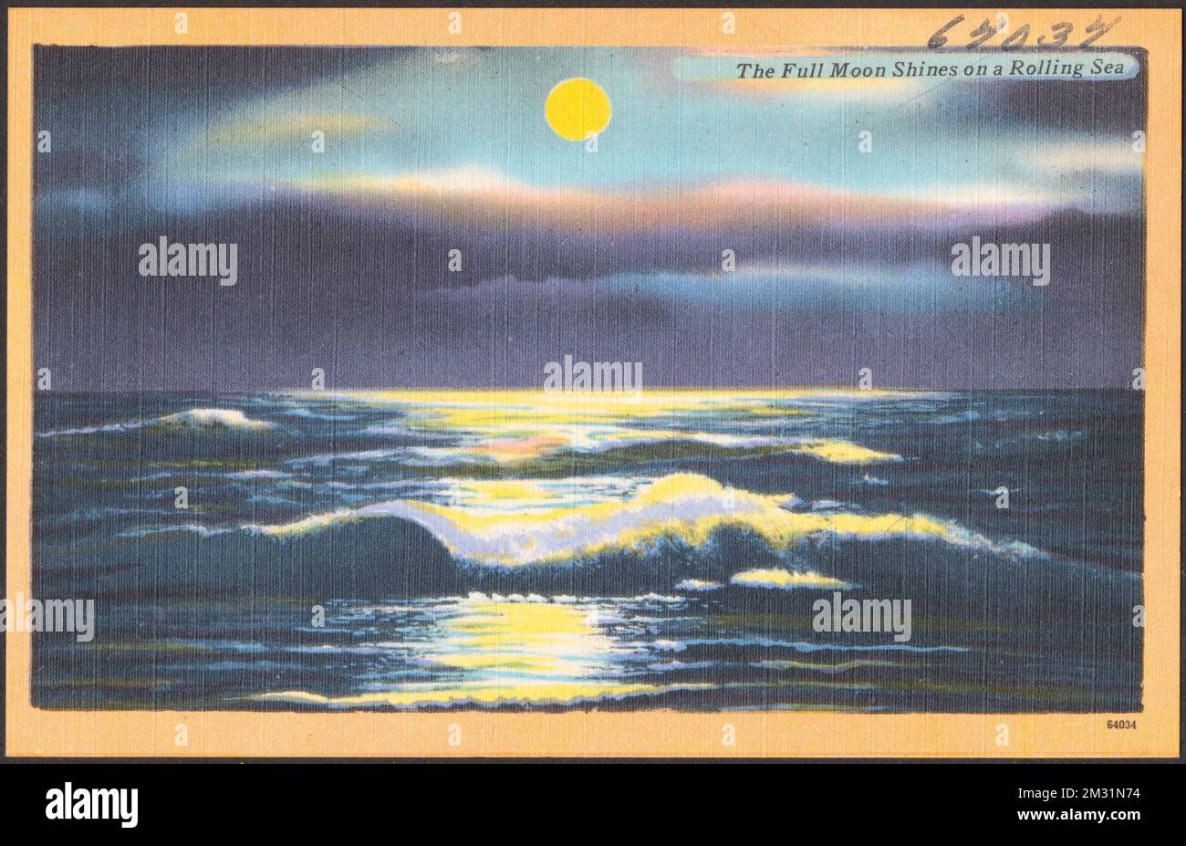 The full moon shines on a rolling sea , Seas, Moonlight, Tichnor ...