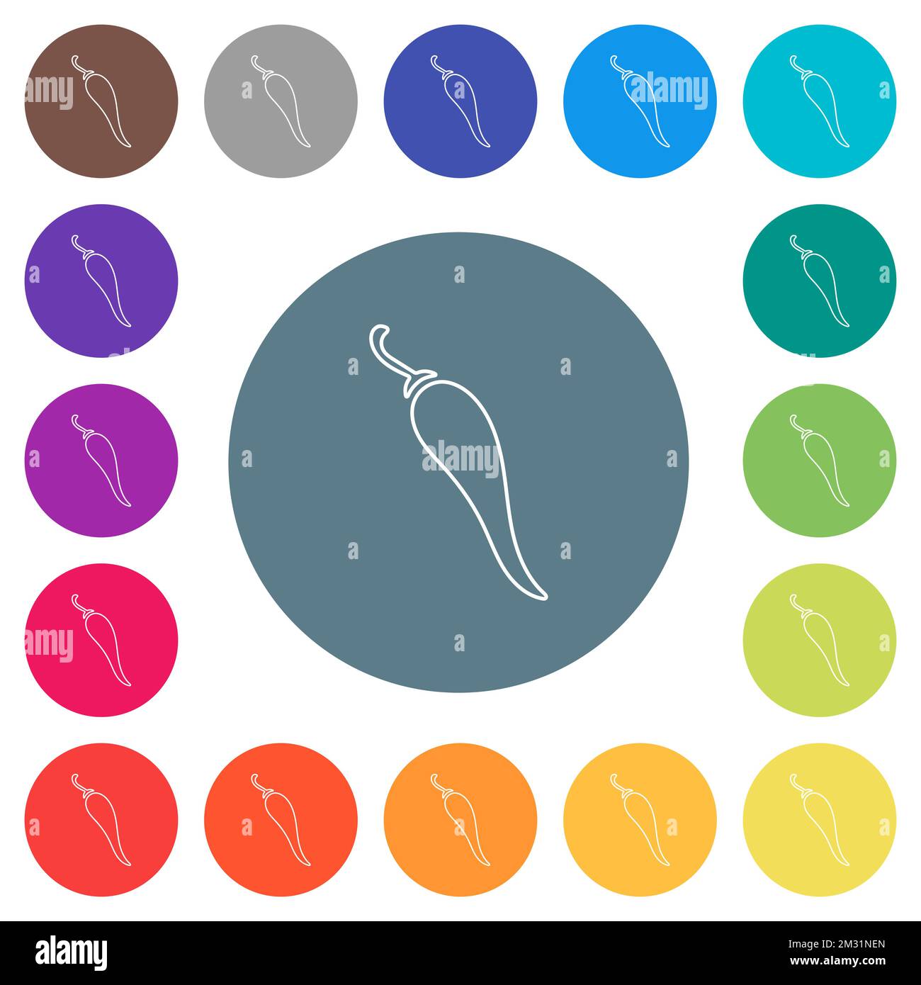 Chili pepper outline flat white icons on round color backgrounds. 17 ...