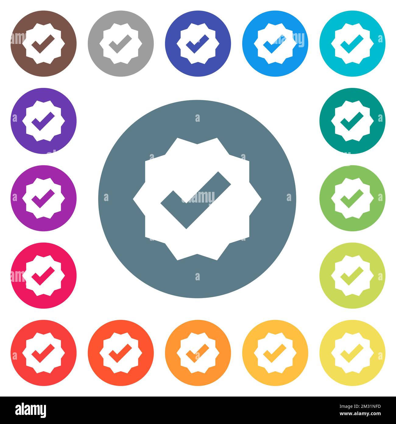 Verified sticker solid flat white icons on round color backgrounds. 17 ...