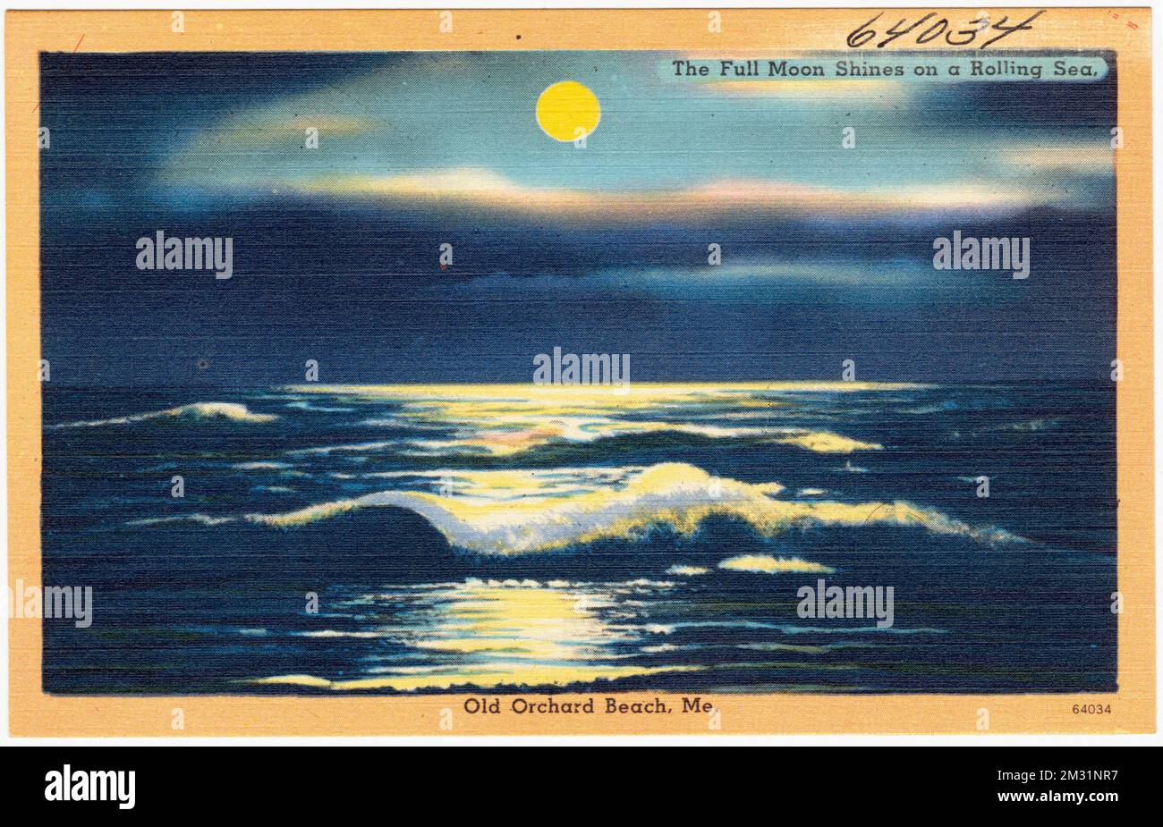The full moon shines on a rolling sea, Old Orchard Beach, Me. , Seas ...