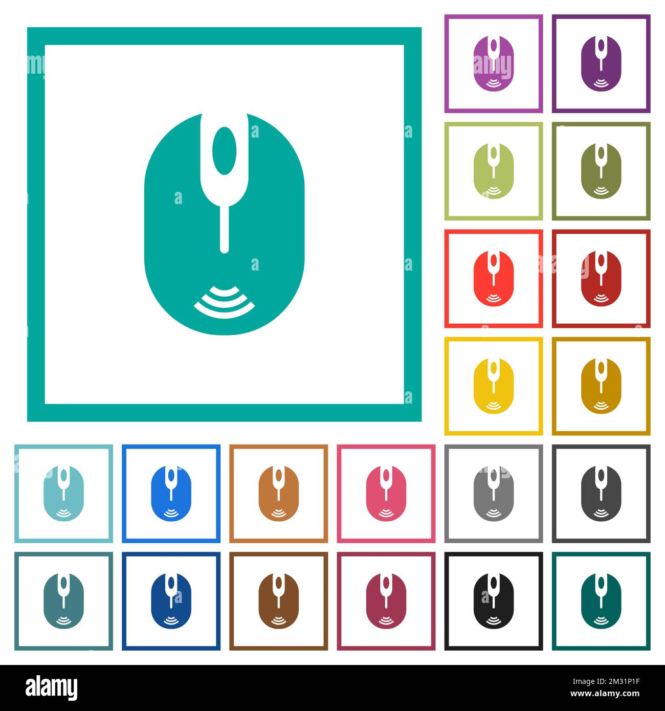 Wireless computer mouse flat color icons with quadrant frames on white ...