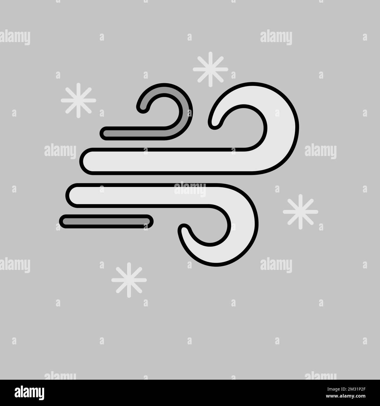Wind snow snowstorm vector isolated grayscale icon. Winter sign. Graph ...