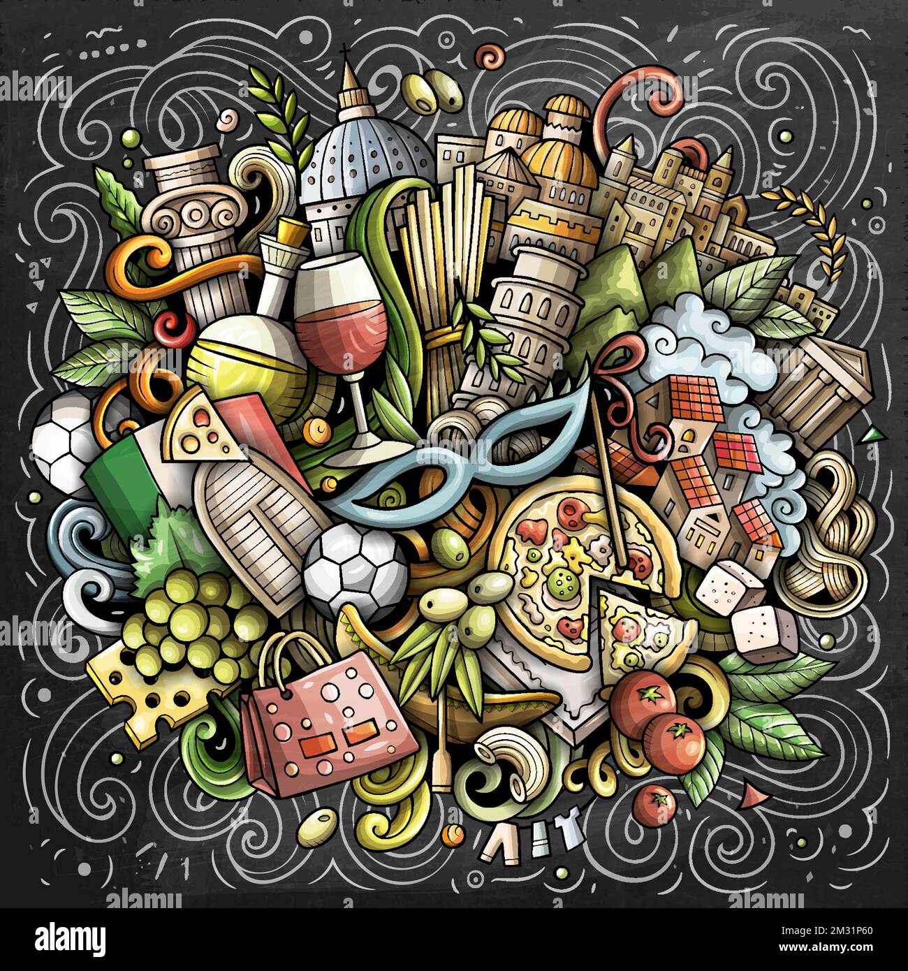 Italy hand drawn cartoon doodles illustration. Funny travel design ...