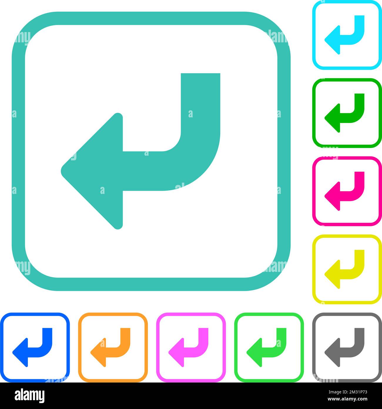 Bottom left side turn arrow solid vivid colored flat icons in curved ...