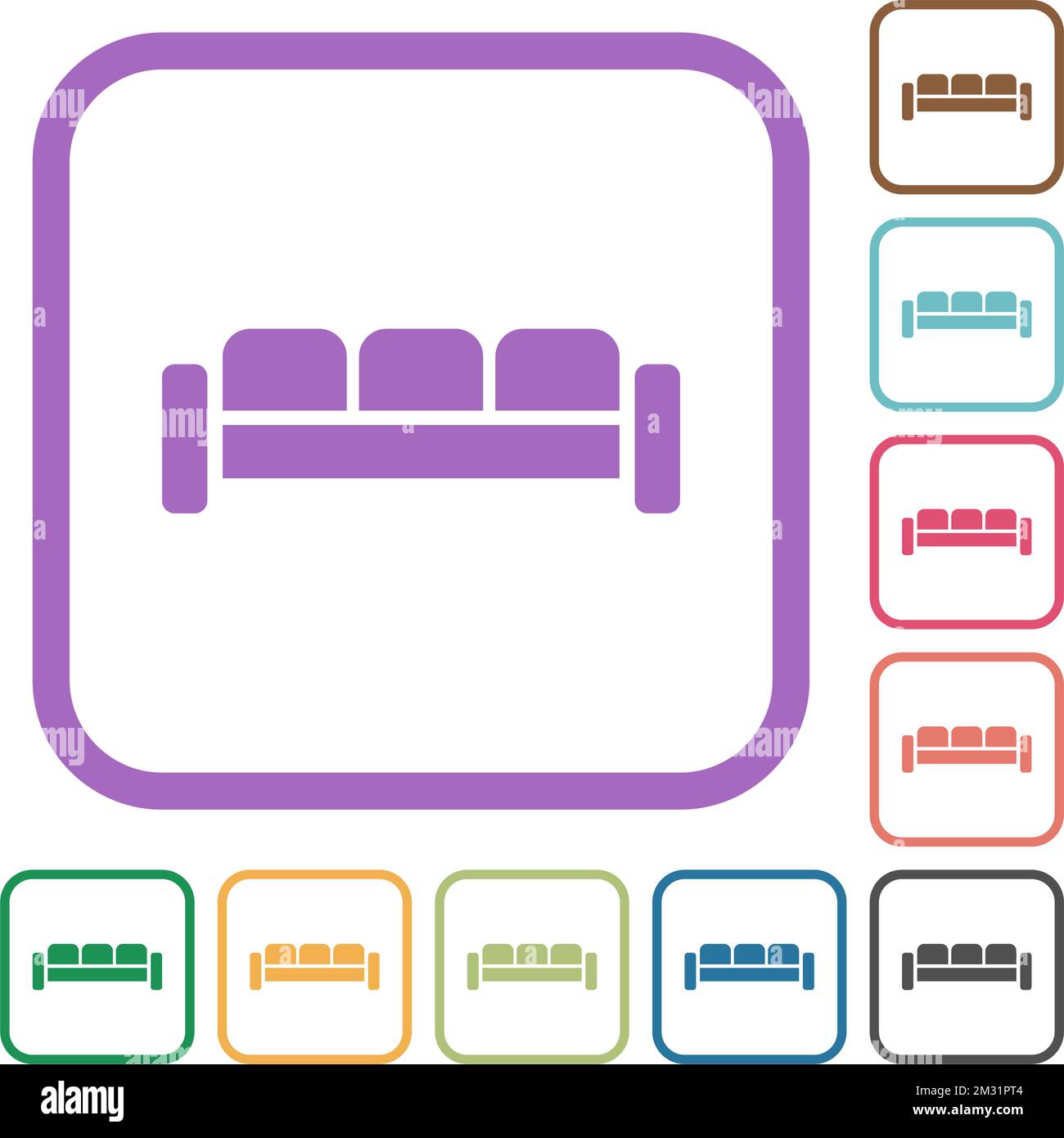 Sofa simple icons in color rounded square frames on white background ...