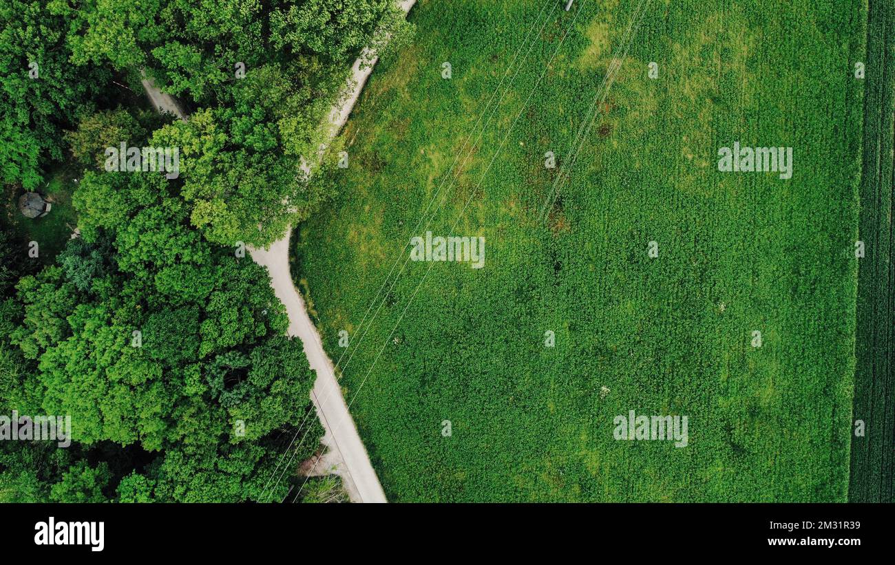 An aerial view of green grass field at daytime Stock Photo - Alamy