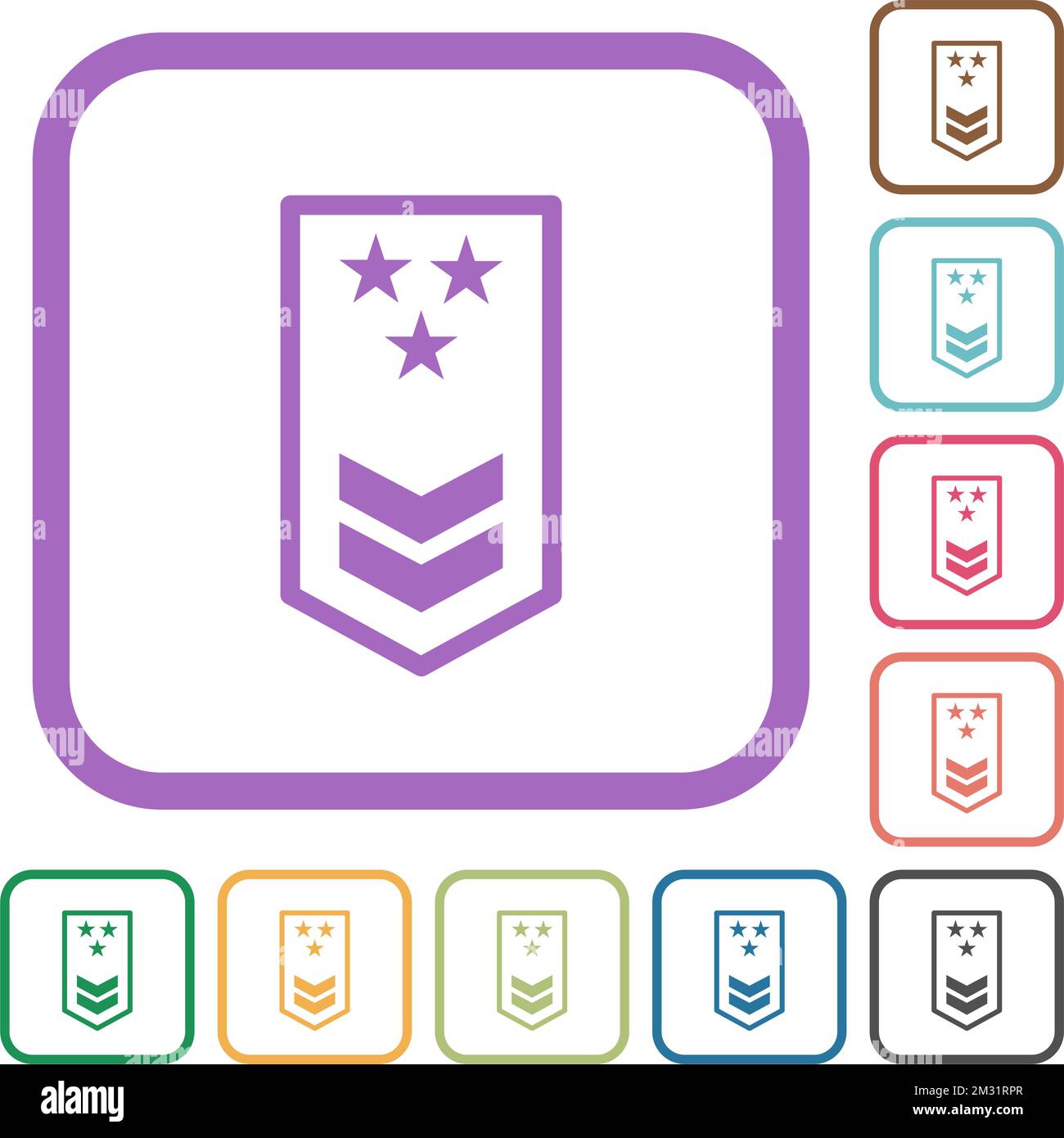 Military insignia with two chevrons and three stars simple icons in ...