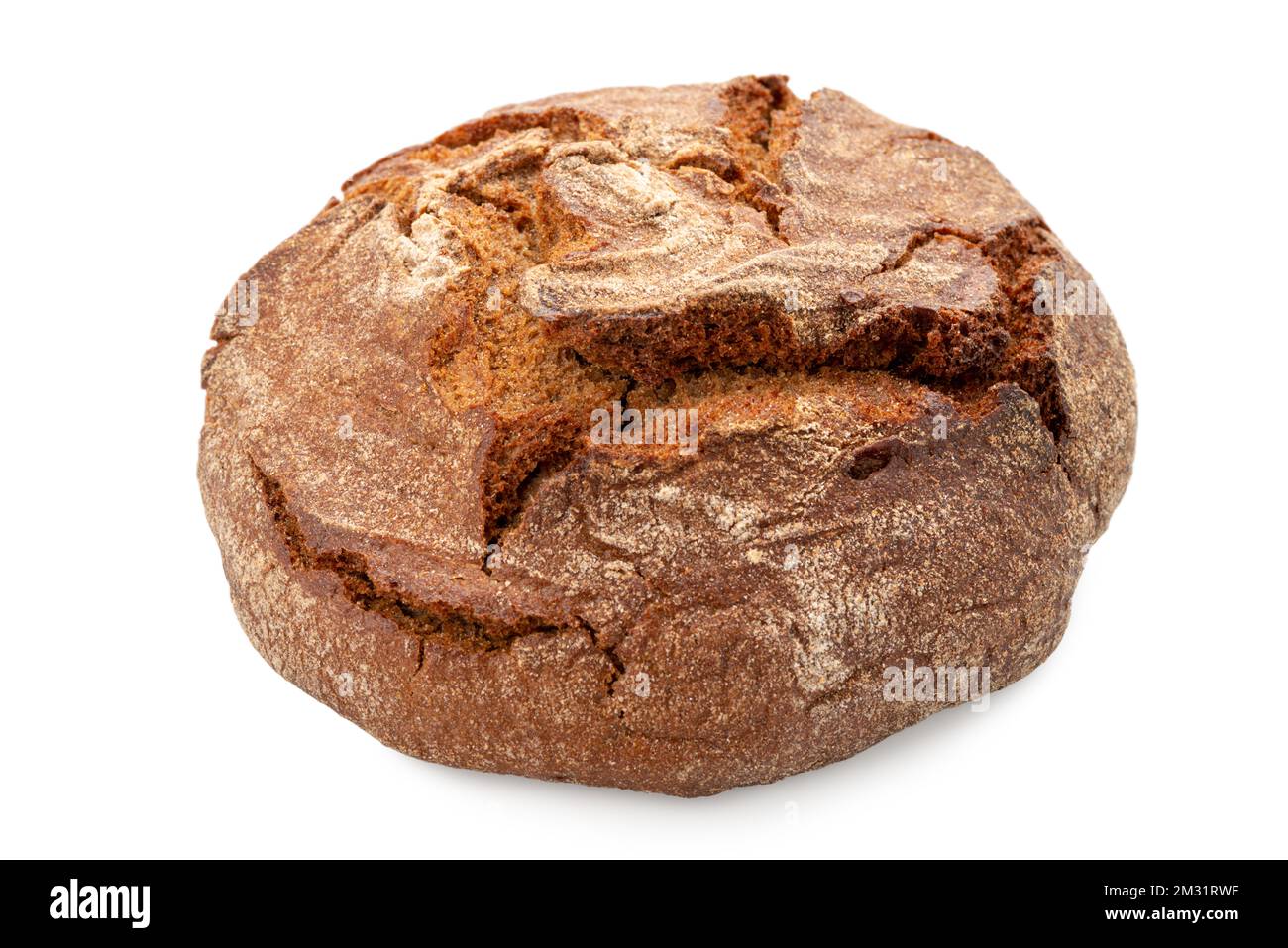textured whole round bread isolated on white background Stock Photo - Alamy