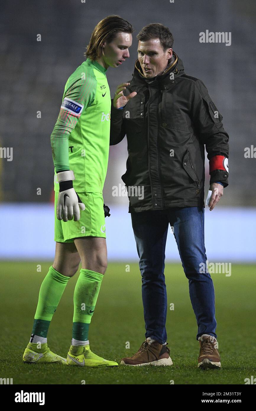 Genk's goalkeeper Maarten Vandevoordt and Genk's head coach Hannes Wolf ...