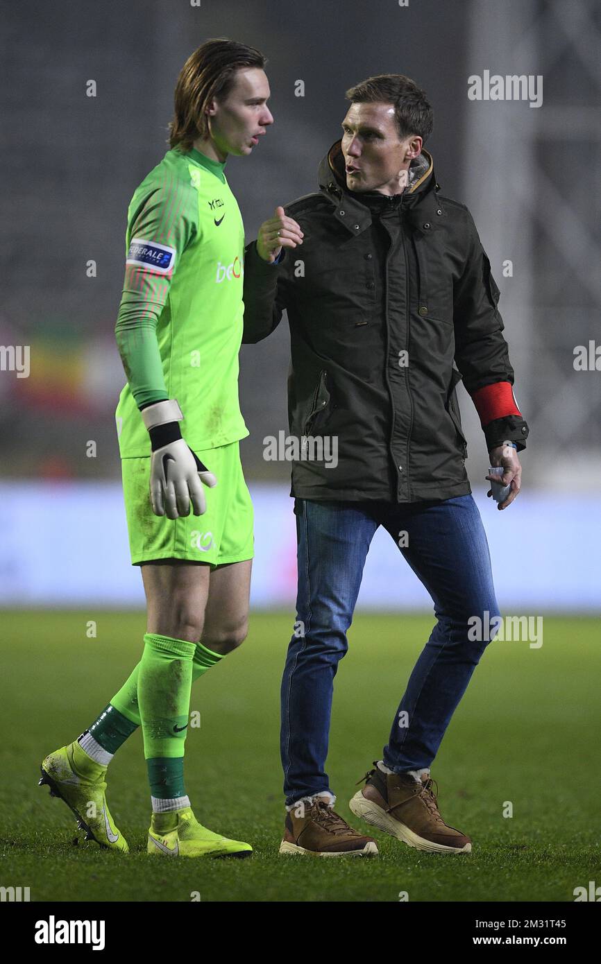Genk's goalkeeper Maarten Vandevoordt and Genk's head coach Hannes Wolf ...