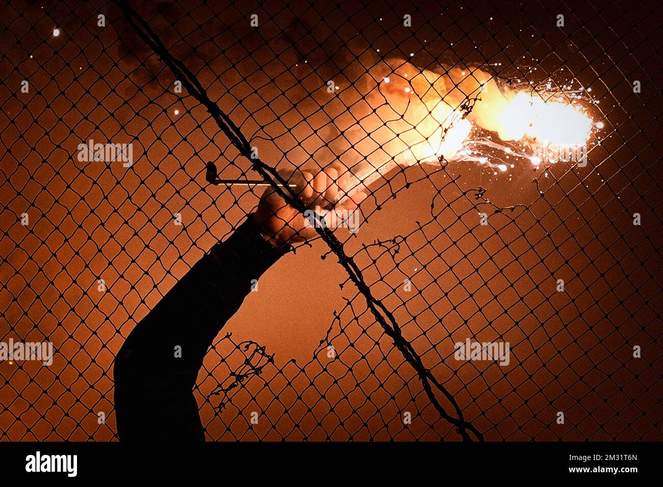 Illustration picture shows a Genk supporter holding fireworks during a ...